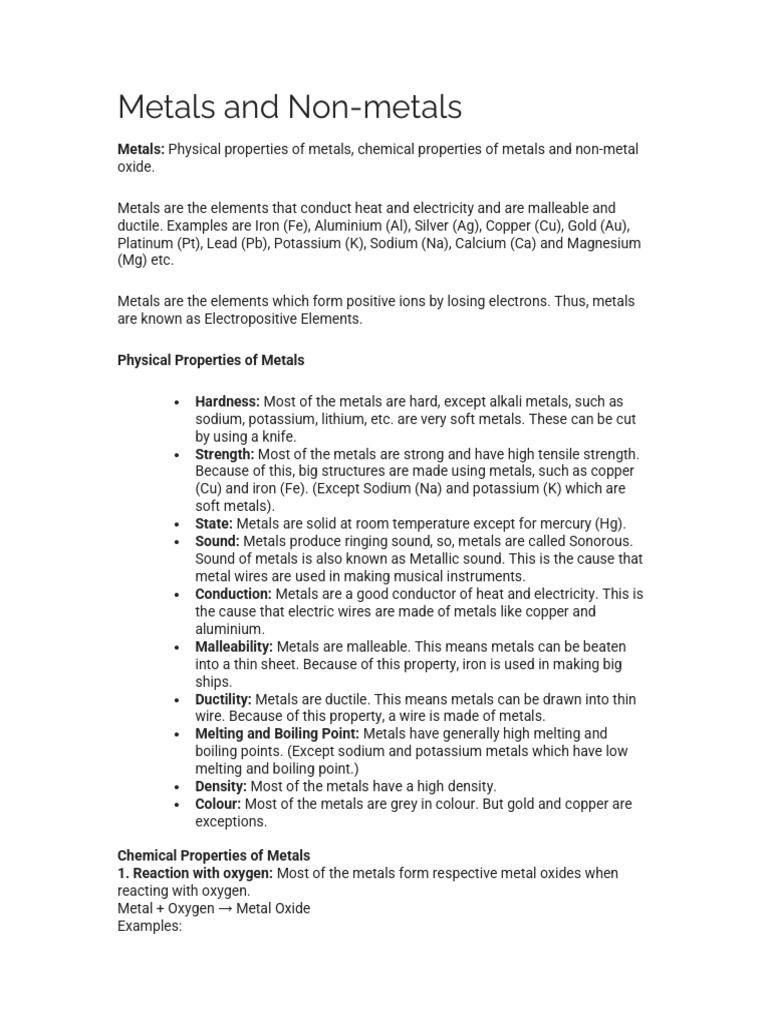 Metals & Non Metals Notes | PDF | Ion | Chemical Compounds