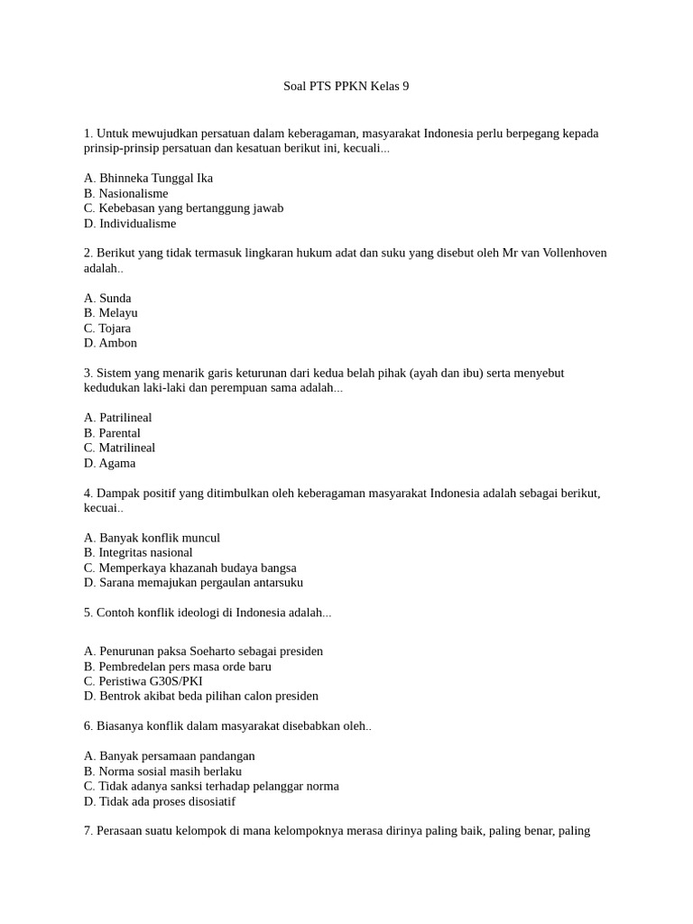 Soal PTS PPKN Kelas 9 Semester 2 | PDF