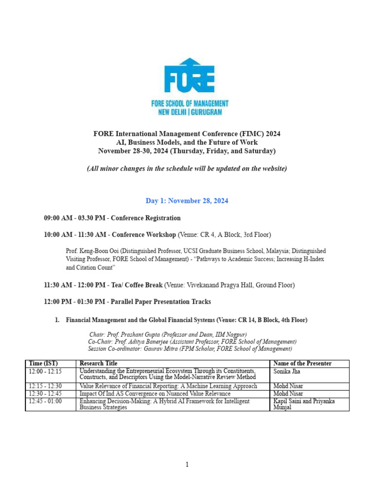 FIMC (2024) - Full Schedule | PDF | Artificial Intelligence | Intelligence (AI) & Semantics
