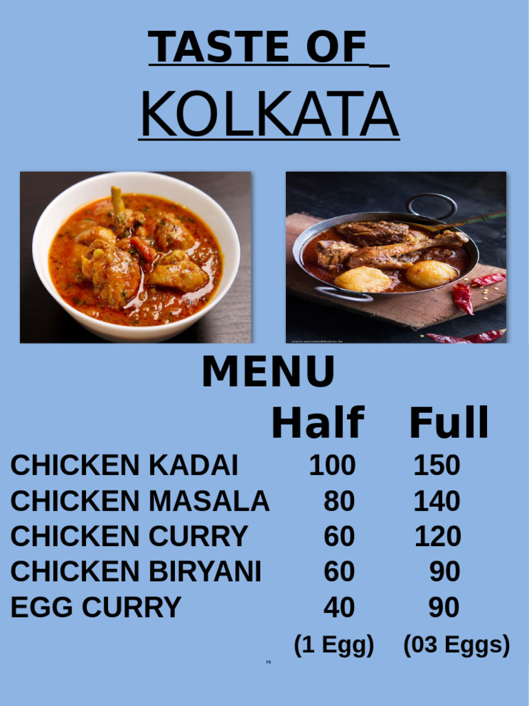 Menu 1 The Taste of Kolkata | PDF