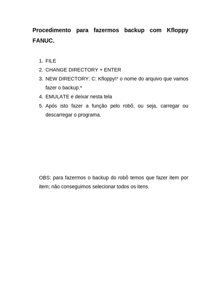 Procedimento para Fazermos Backup Com Kfloppy FANUC | PDF