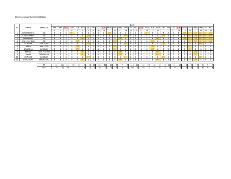 2024 Anak Training Room Schedule | PDF