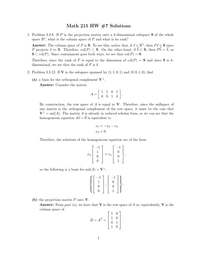 3.3 3.4 Some Solutions | PDF | Basis (Linear Algebra) | Linear Subspace