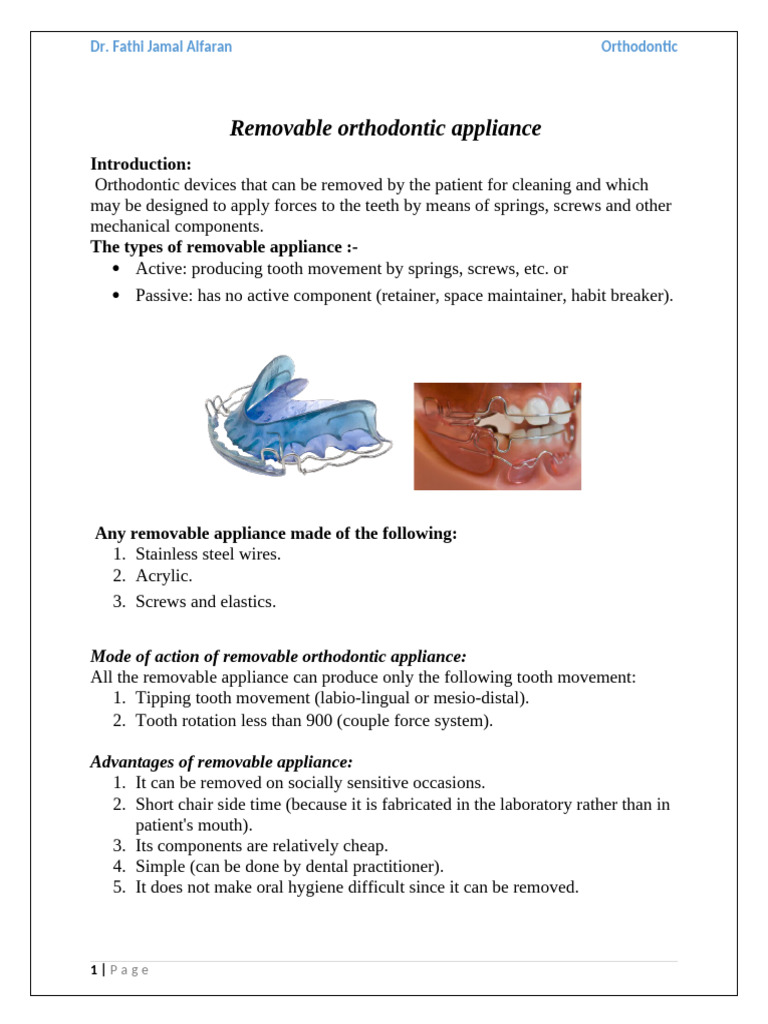 Removable Orthodontic Appliances Guide | PDF | Orthodontics | Dentistry ...