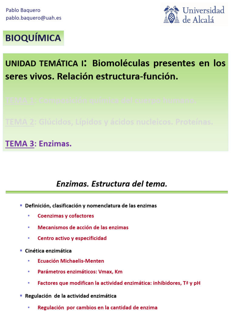 TEMA 3. Enzimas (Completo) | PDF | Enzima | Inhibidor de la enzima