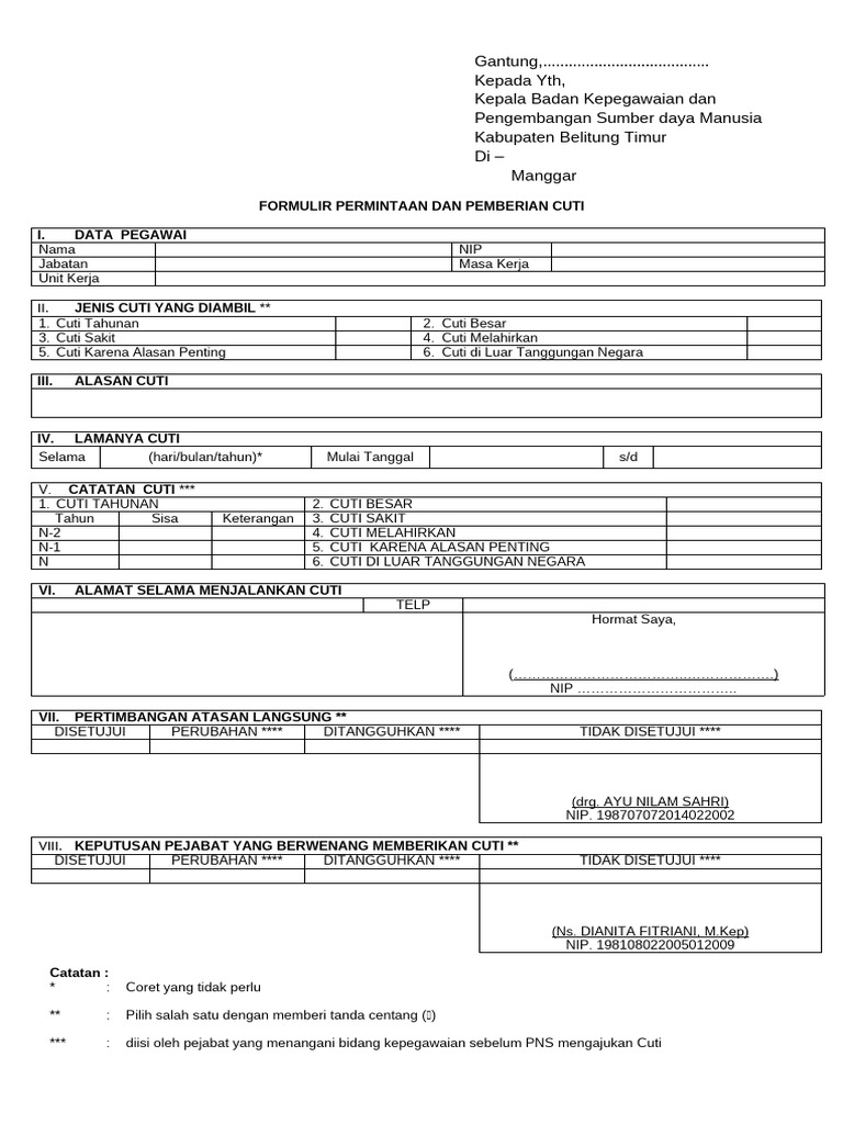 Format Permohonan Cuti ASN | PDF