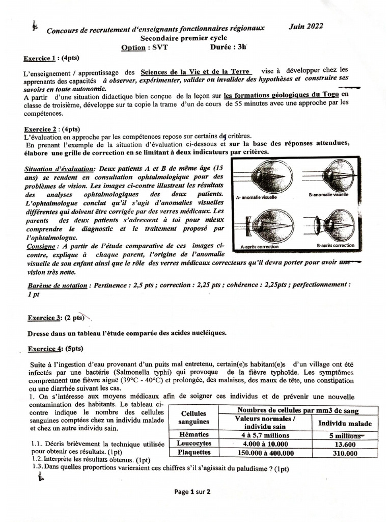 Épreuves SVT Concours Des Enseignants 2022 - 112451 | PDF