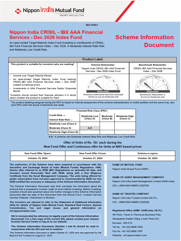 SID NipponIndia CRISIL IBX AAA Financial Services Dec 2026 Index Fund ...