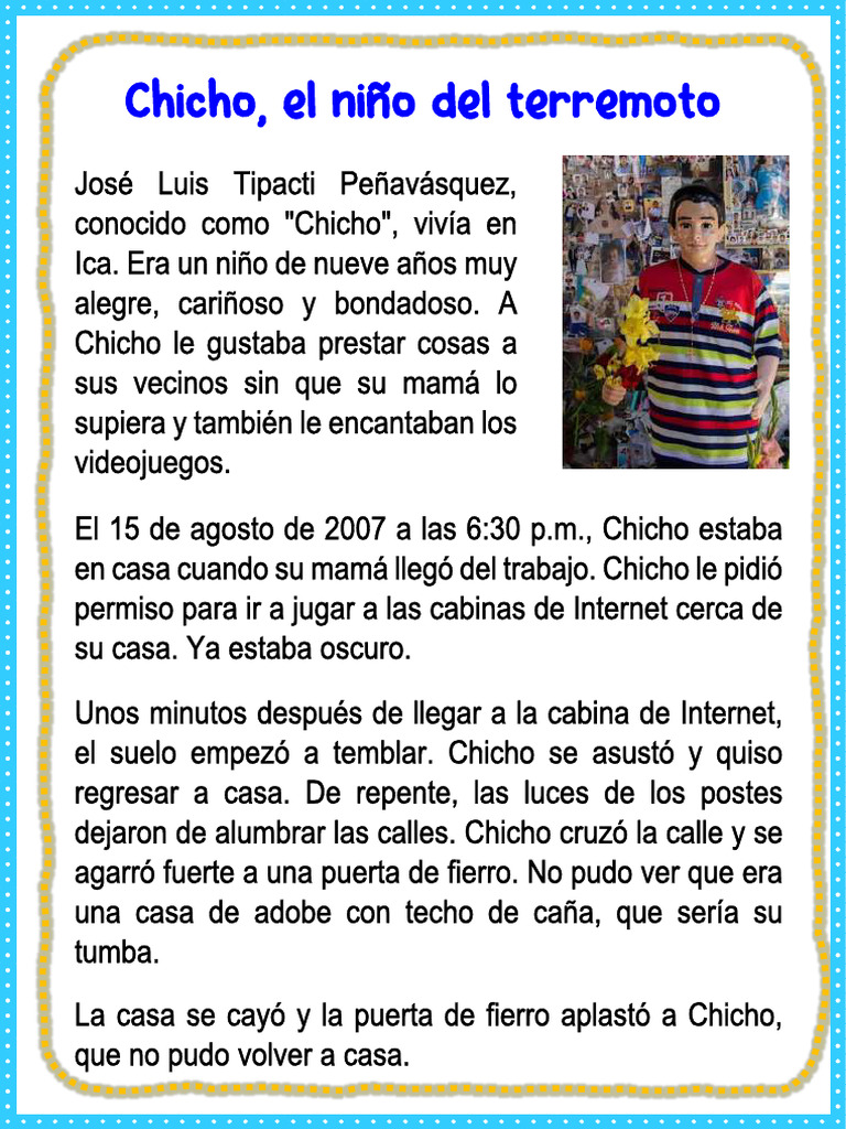F. Chicho El Niño Del Terremoto | PDF