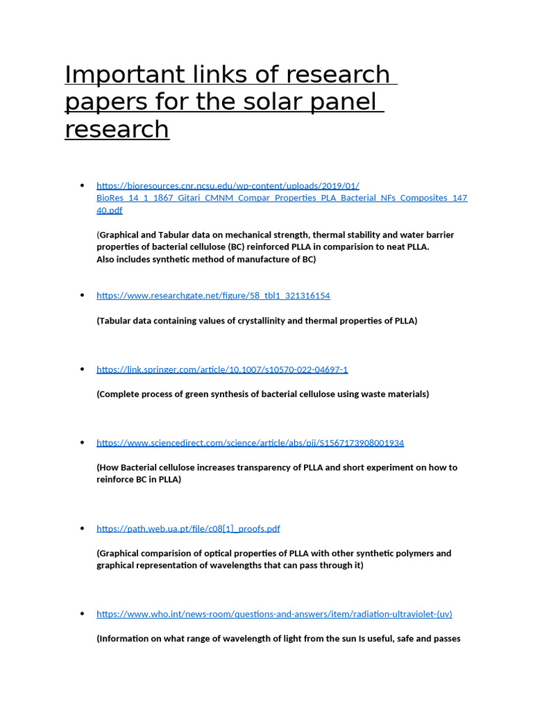 Important Links of Research Papers For The Solar Panel Research | PDF