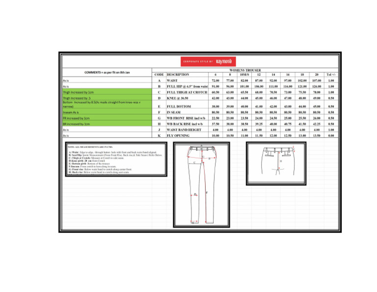 Female Trousers Size Chart | PDF