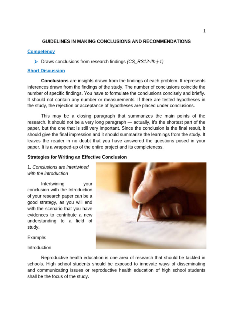 Guidelines in Making Conclusions and Recommendations: Competency | PDF | Hiv/Aids | Sexually ...