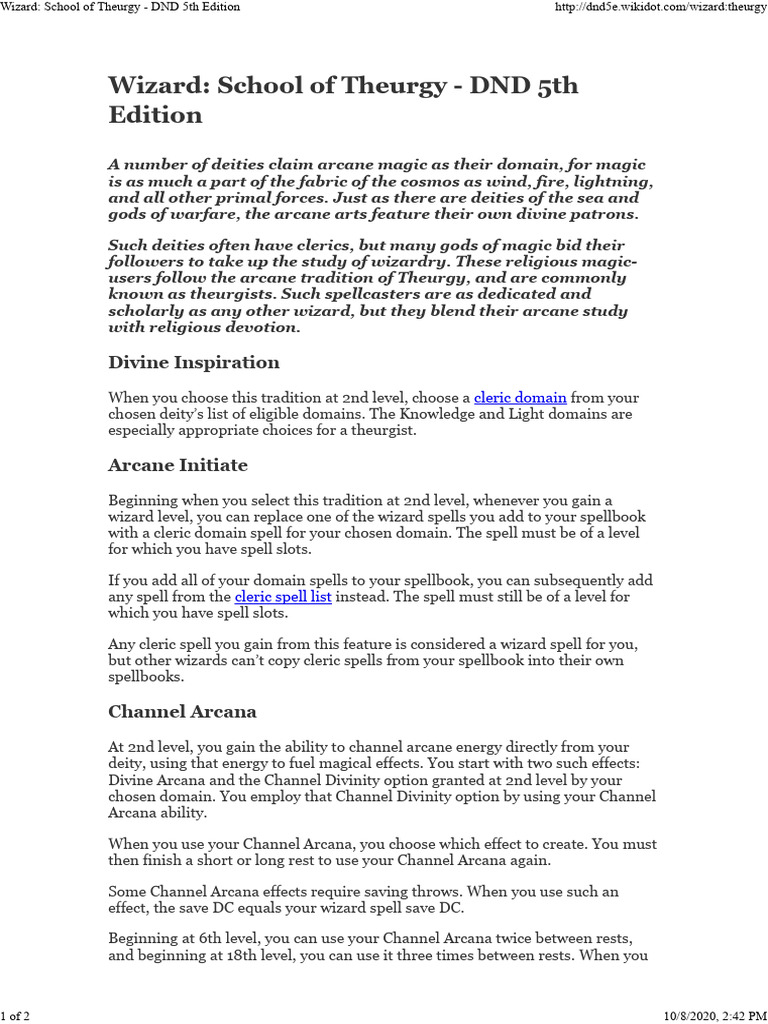 Wizard Theurgy | PDF | D20 System | Dungeons & Dragons