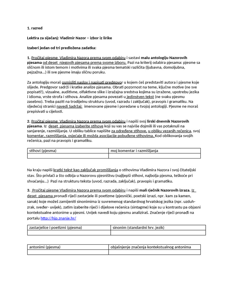 Vladimir Nazor - Lektirni Zadatci | PDF