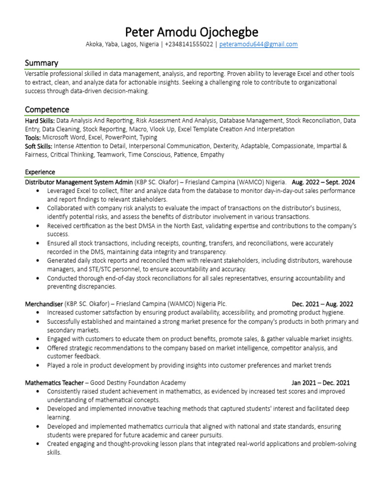 Amodu Ojochegbe Peter CV | PDF | Teachers | Employee Retention