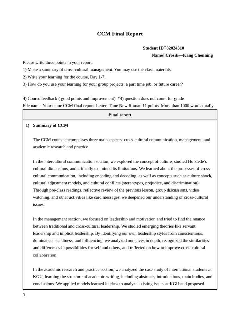 Crositi CCM Final Report | PDF | Leadership | Communication