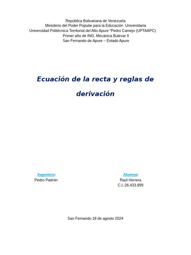 Ecuacion de La Recta y Reglas de Derivacion | PDF | Derivado | Pendiente