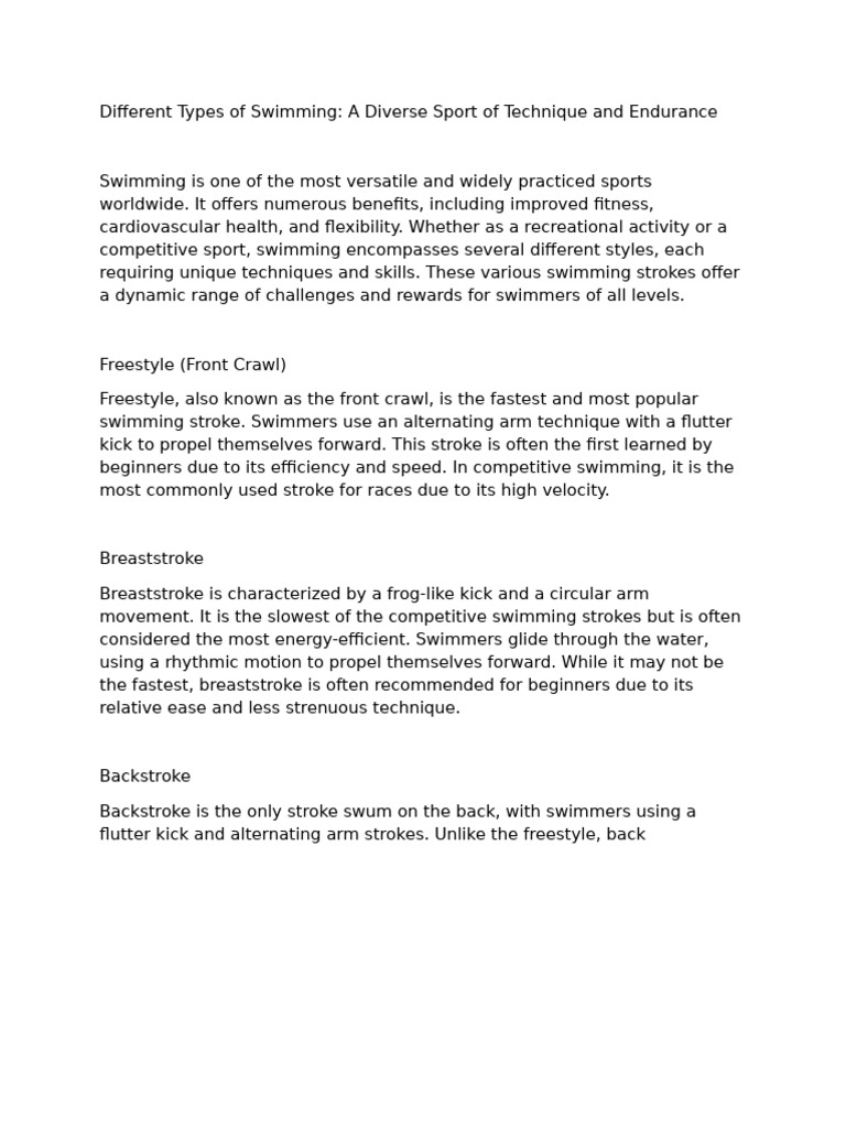 Types of Swimming Strokes Explained | PDF