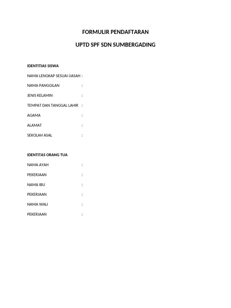 Formulir Pendaftaran SDN | PDF