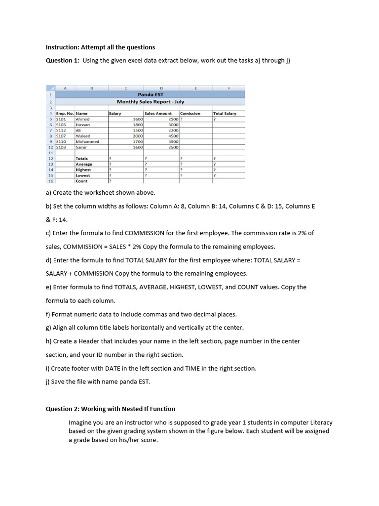 Excel Exercise On If Sumif Count If And Sumifs Pdf Microsoft Excel