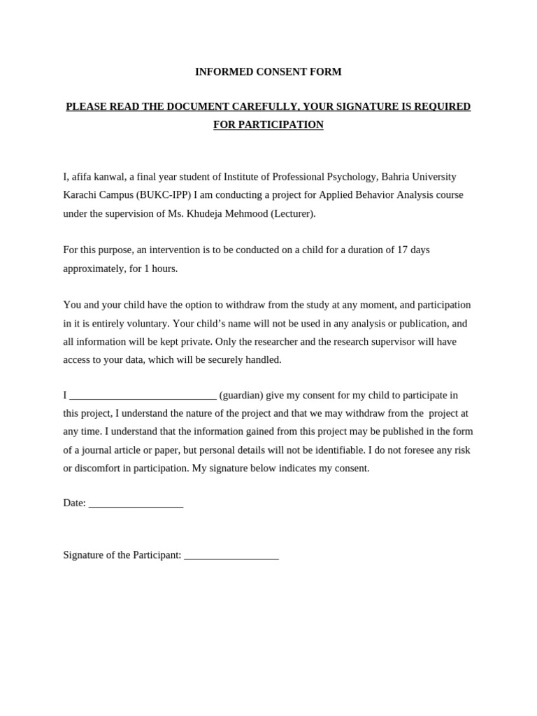 Informed Consent for Child Study | PDF