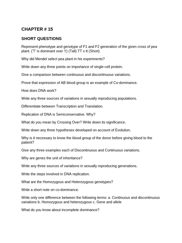 CH-15 Biology Past Paper Notes Fbise | PDF | Dominance (Genetics ...