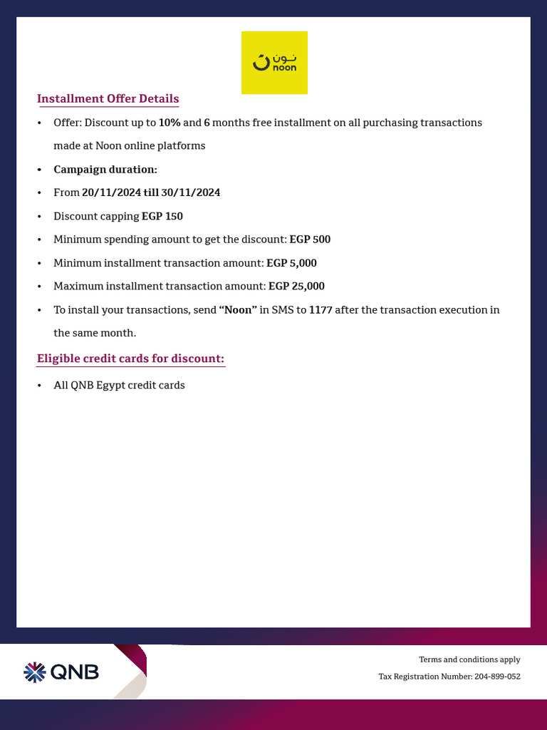 Noon Discount & Installment Offer 2024 | PDF
