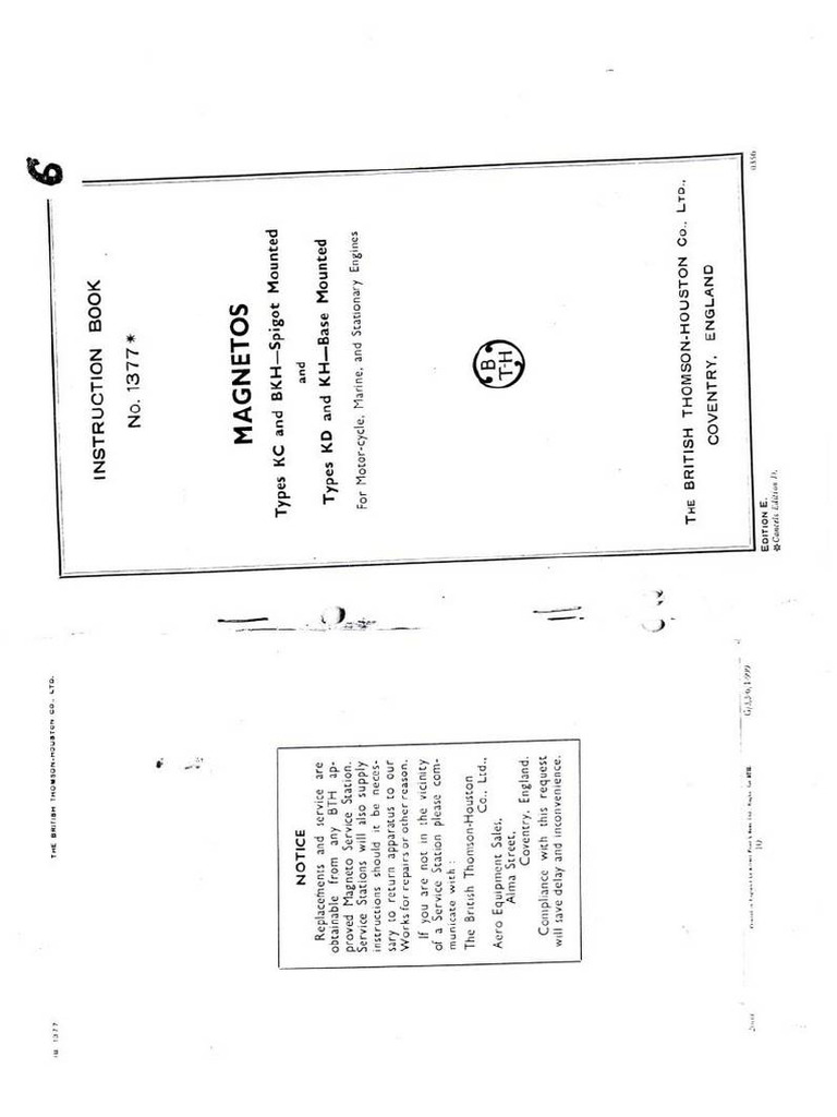 BTH Magneto Instruction Book | PDF