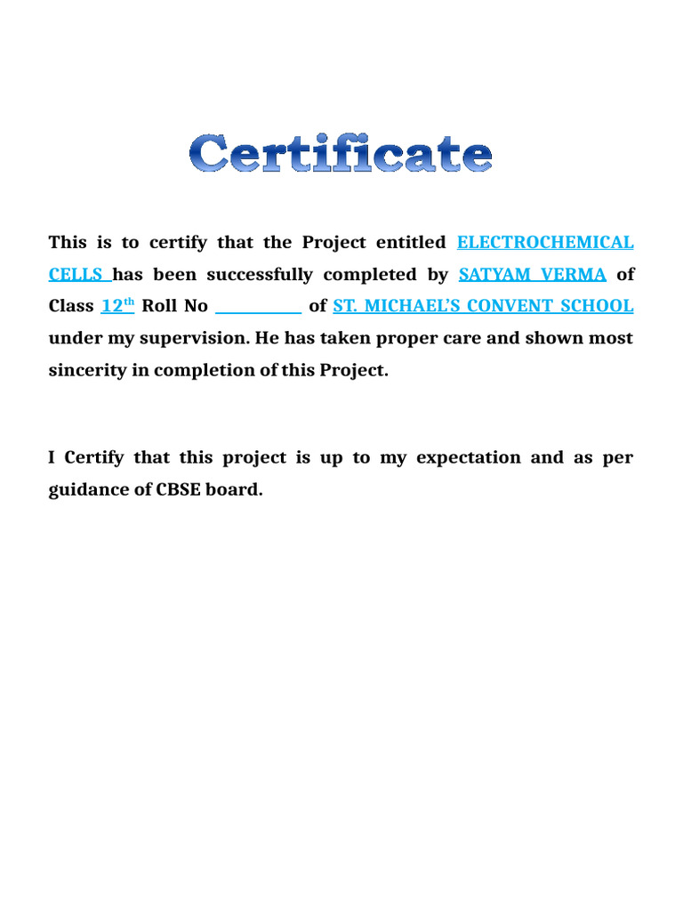 Chemistry Project Work PG 2 To 16 | PDF | Electrochemistry | Electrode