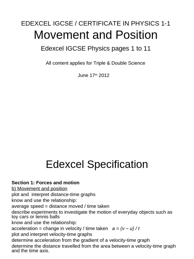 IGCSE 11 Movement&Position | PDF | Speed | Acceleration