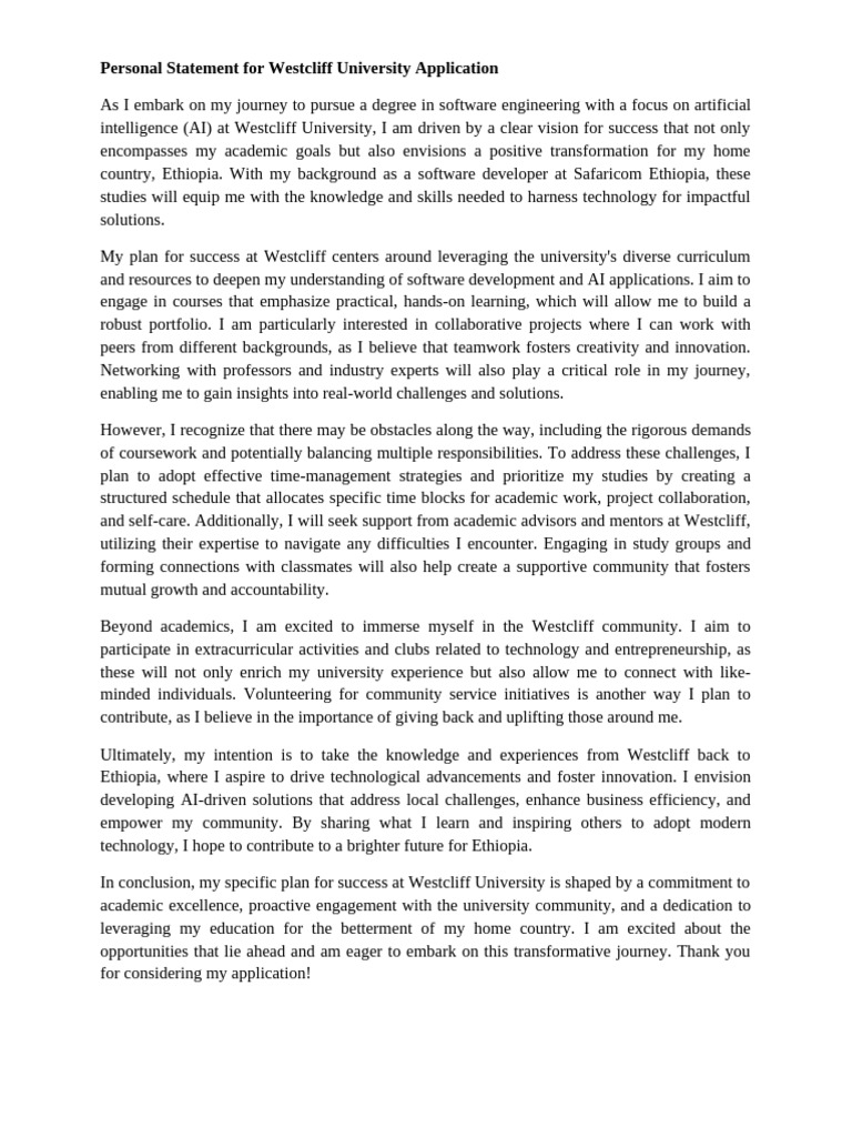 Personal Statement | PDF | Artificial Intelligence | Intelligence (AI ...