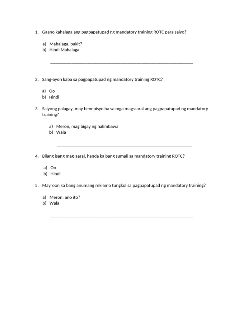 Survey Questionaire | PDF
