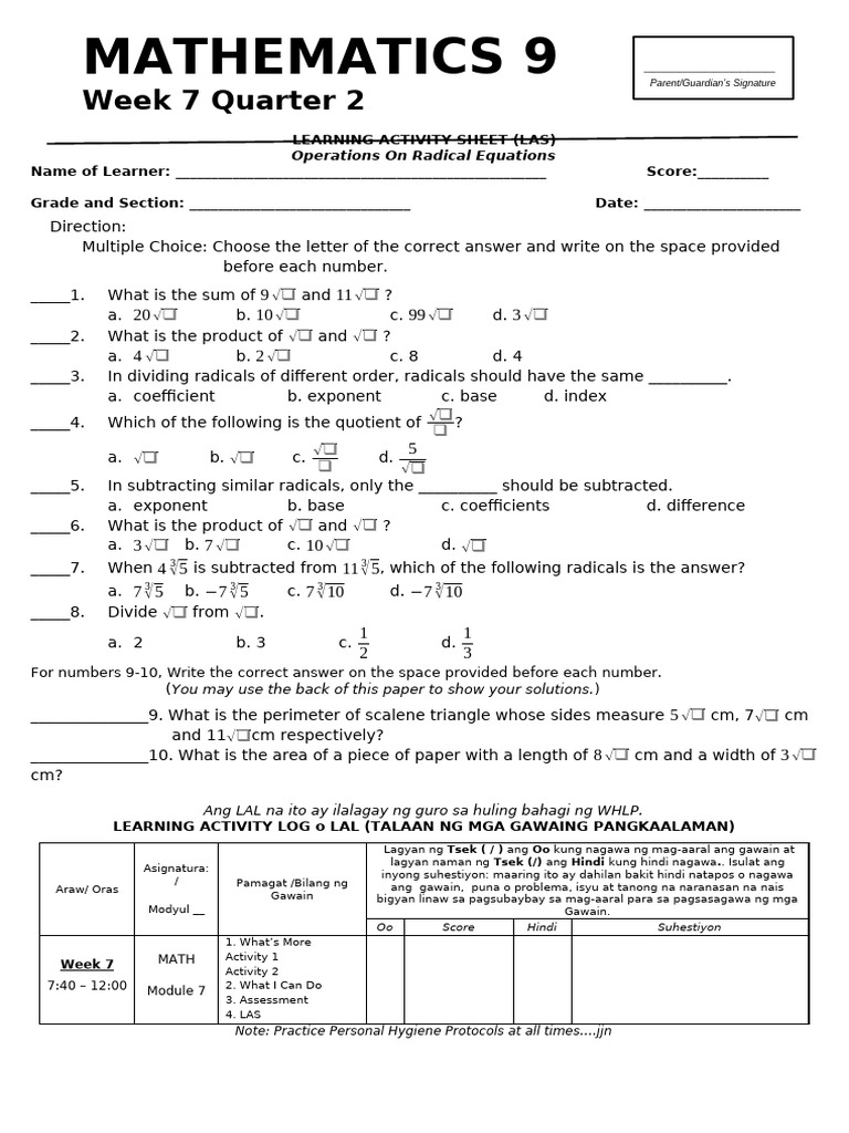 G9 W7 Q2.las - JJN | PDF | Elementary Mathematics | Mathematical Analysis