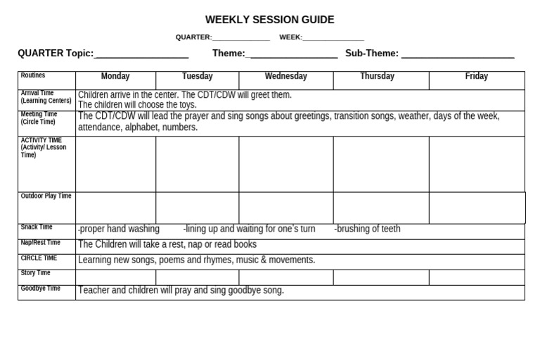 Weekly Session Guide for Early Learning | PDF