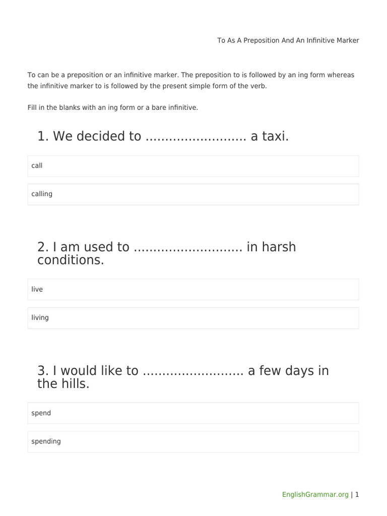 To As A Preposition and An Infinitive Marker | PDF | Linguistic ...