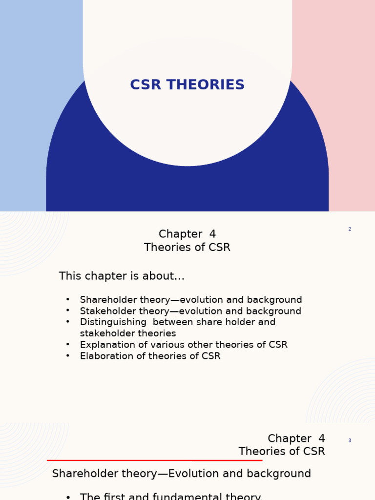 CSR Theories | PDF | Corporate Social Responsibility | Stakeholder (Corporate)