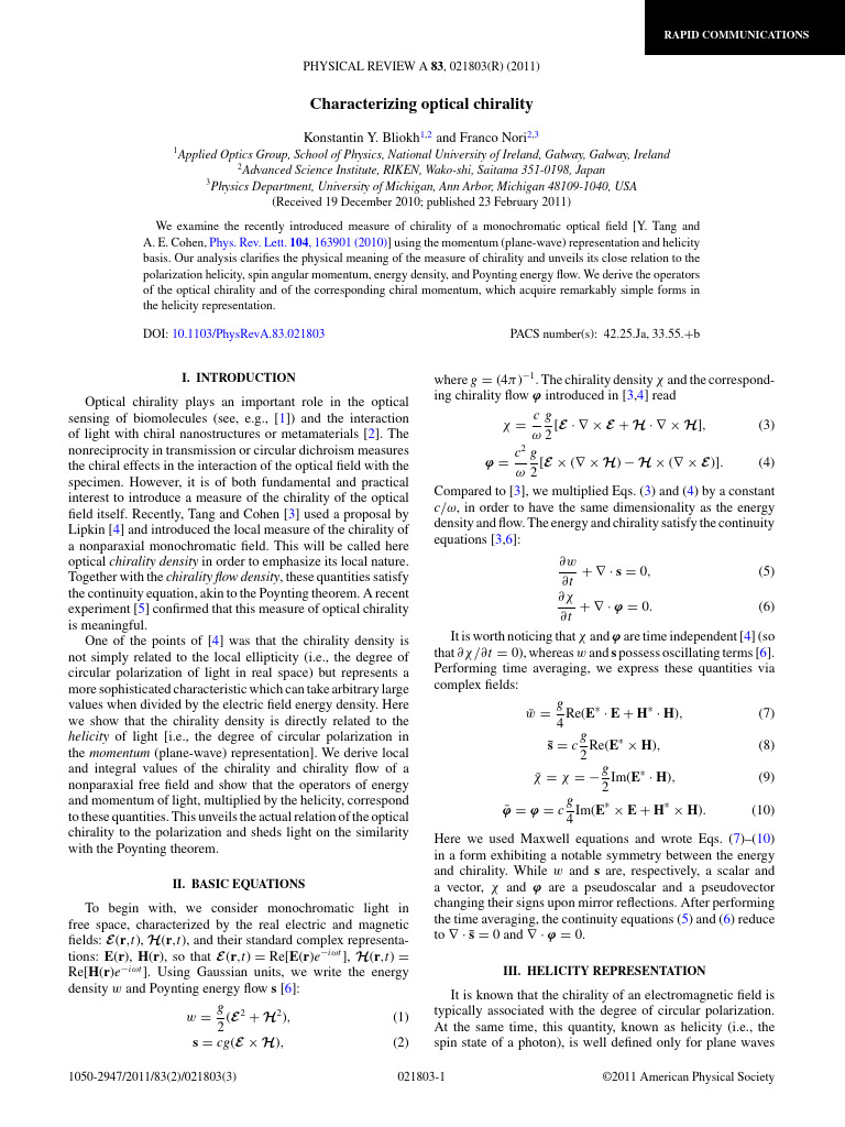 Characterizing Optical Chirality | PDF | Polarization (Waves) | Waves