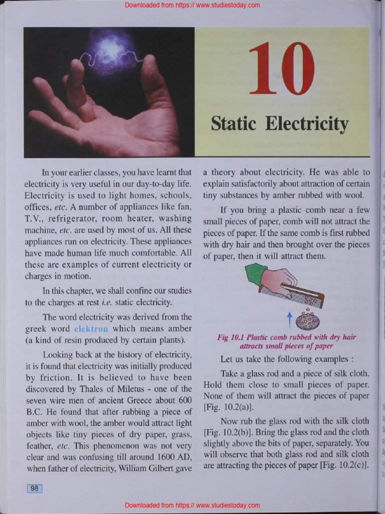ICSE Class 8 Physics Chapter 10 Static Electricity | PDF