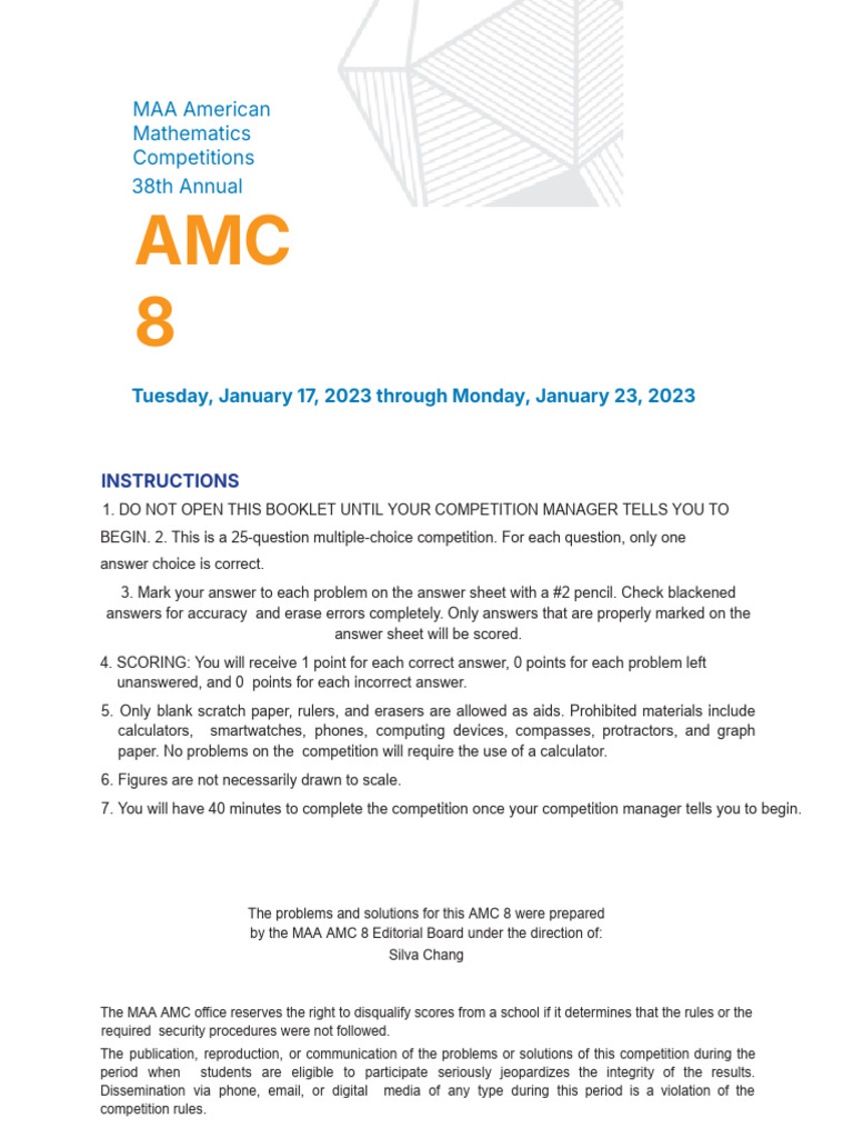 2023 AMC8 Problems | PDF