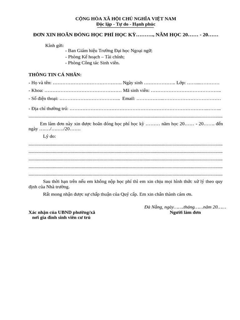 Don Xin Hoan Dong Hoc Phi DHNN | PDF