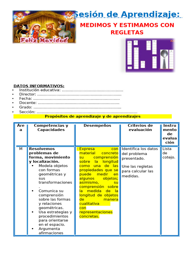 1° Sesión Día 3 Mat Medimos y Estimamos Con Regletas | PDF | Evaluación ...