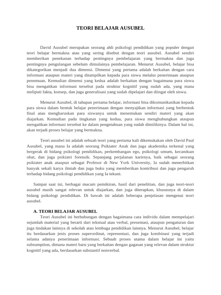Teori Belajar Ausubel | PDF