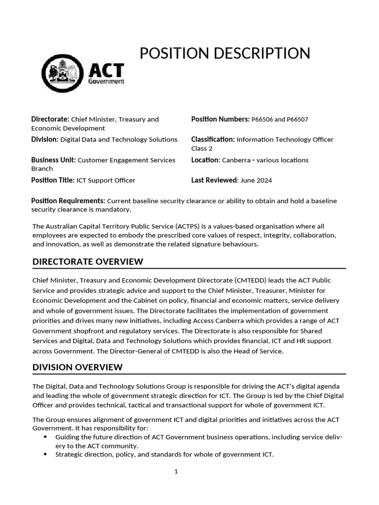 Position Description | PDF | It Service Management | Information And ...