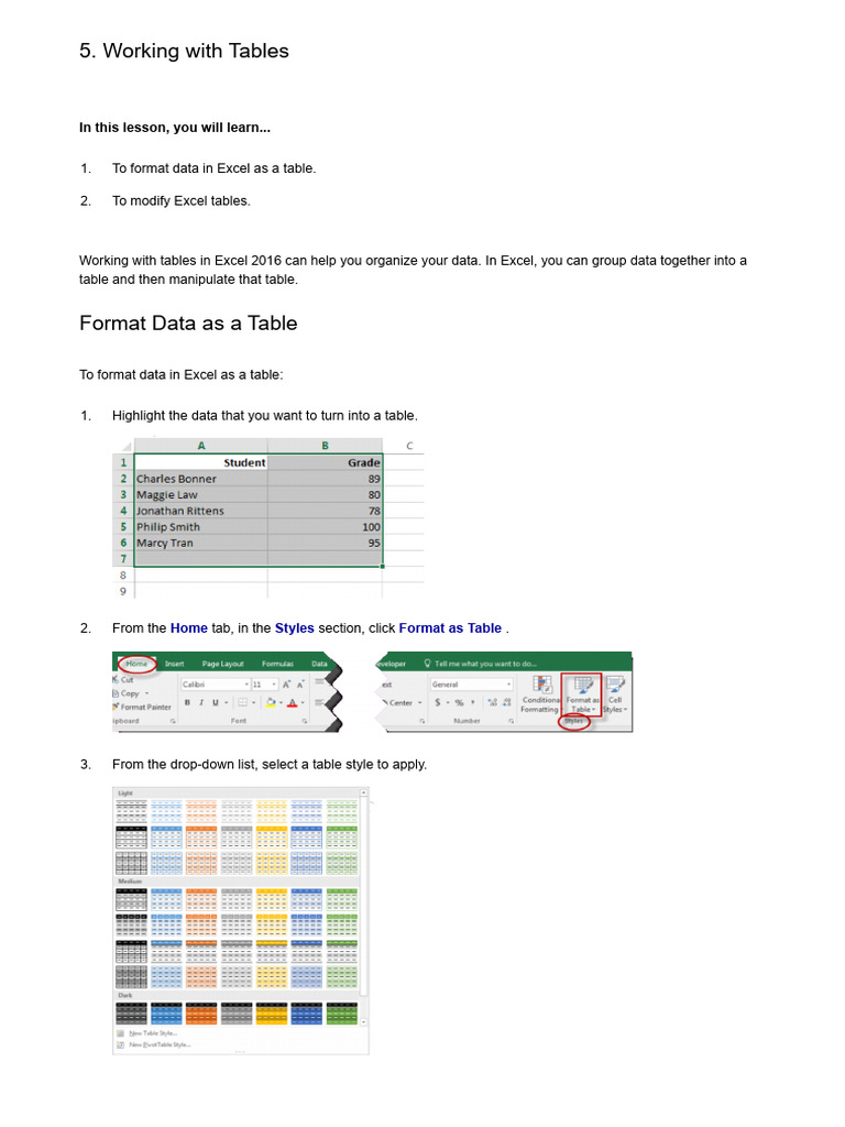 Excel Table Formatting Guide | PDF | Microsoft Excel | Microsoft Windows