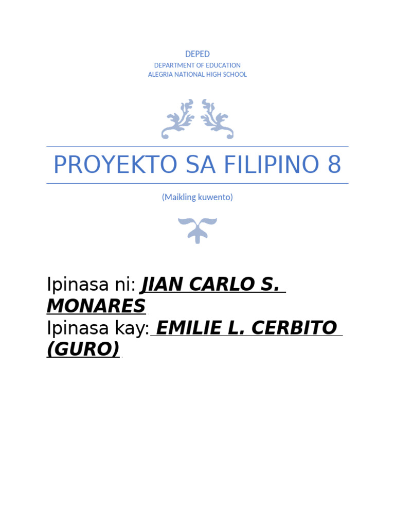 Proyekto Sa Filipino 8 | PDF