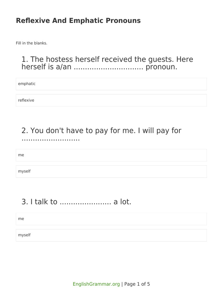 Reflexive and Emphatic Pronouns | PDF