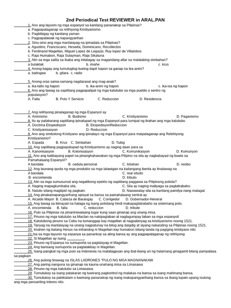 2nd Periodical Test REVIEWER in ARAL | PDF