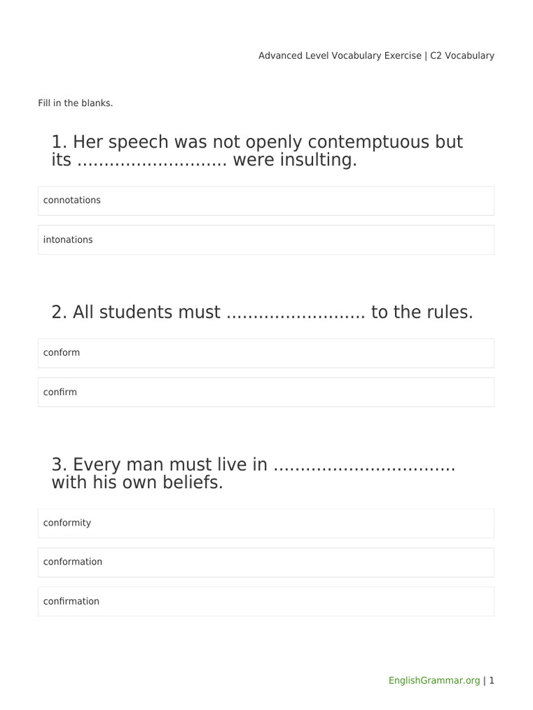 Advanced Level Vocabulary Exercise - C2 Vocabulary | PDF | Diseases And ...