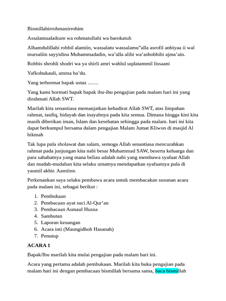 Teks MC Pengajian | PDF