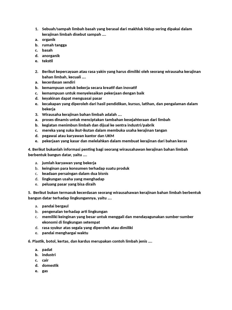 Latihan Soal Pkwu Xi | PDF